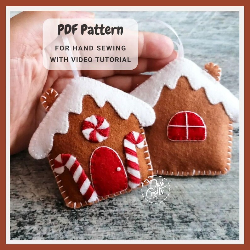 Felt Gingerbread House Pattern, Christmas Ornament PDF for Hand Sewing ...