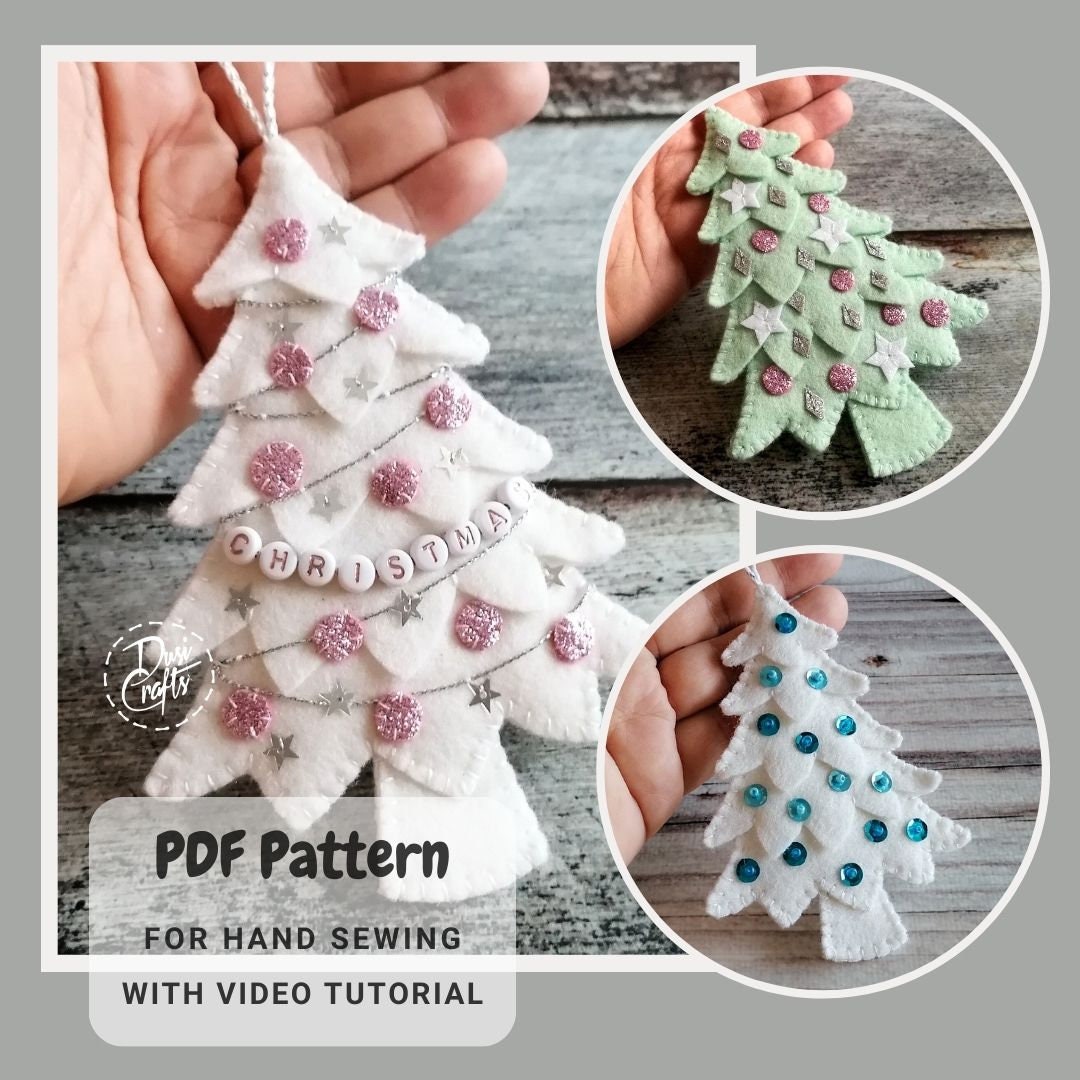 Felt Christmas Tree Ornaments PDF Tutorial & Pattern for Hand Sewing ...