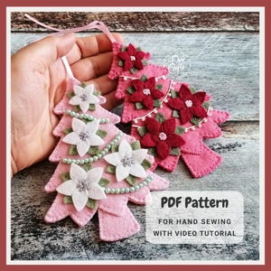 Pattern for Felt Christmas Tree With Poinsettias Ornament PDF Hand ...