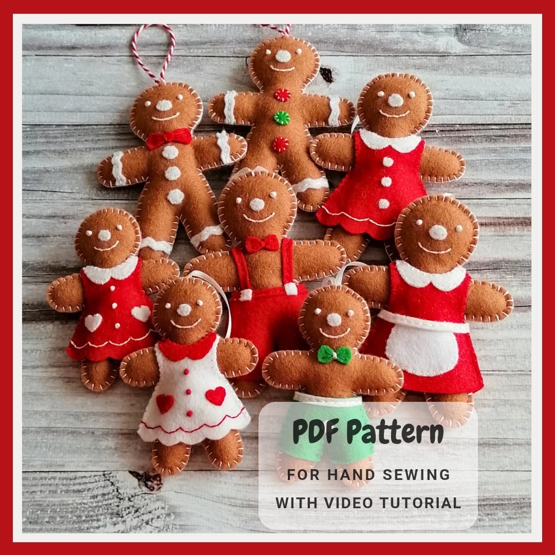 Gingerbread Man Felt Ornament PDF Tutorial & Pattern for Hand Sewing ...