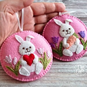 Bigger Pink Felt Ornament With Bunny and Carrot for Easter Decoration ...