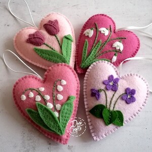 Pink Felt Heart Ornament With Snowdrops, Spring Snowbell Flowers ...