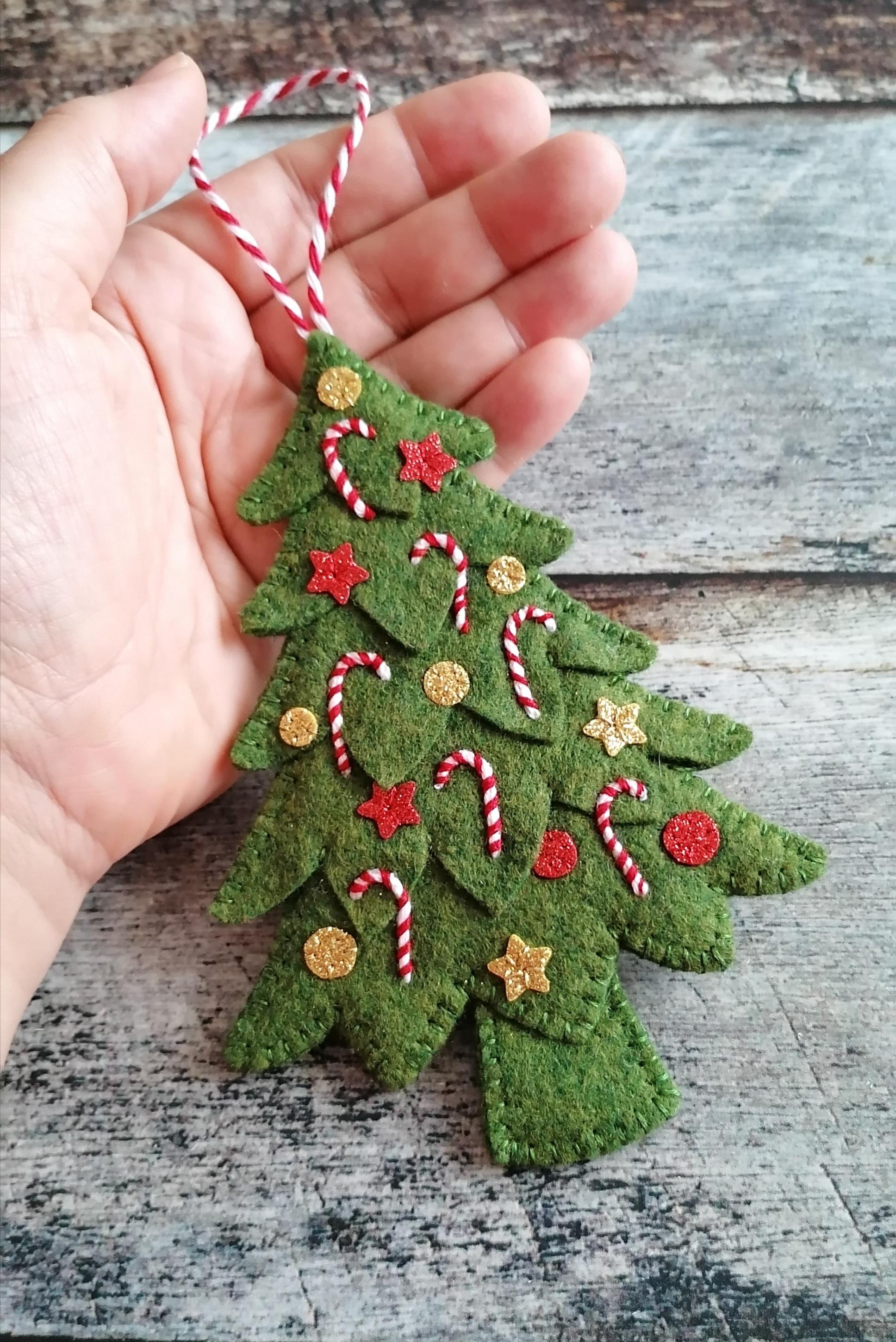 Bigger Wool Felt Tree Shaped Christmas Ornament With Candy Canes and ...