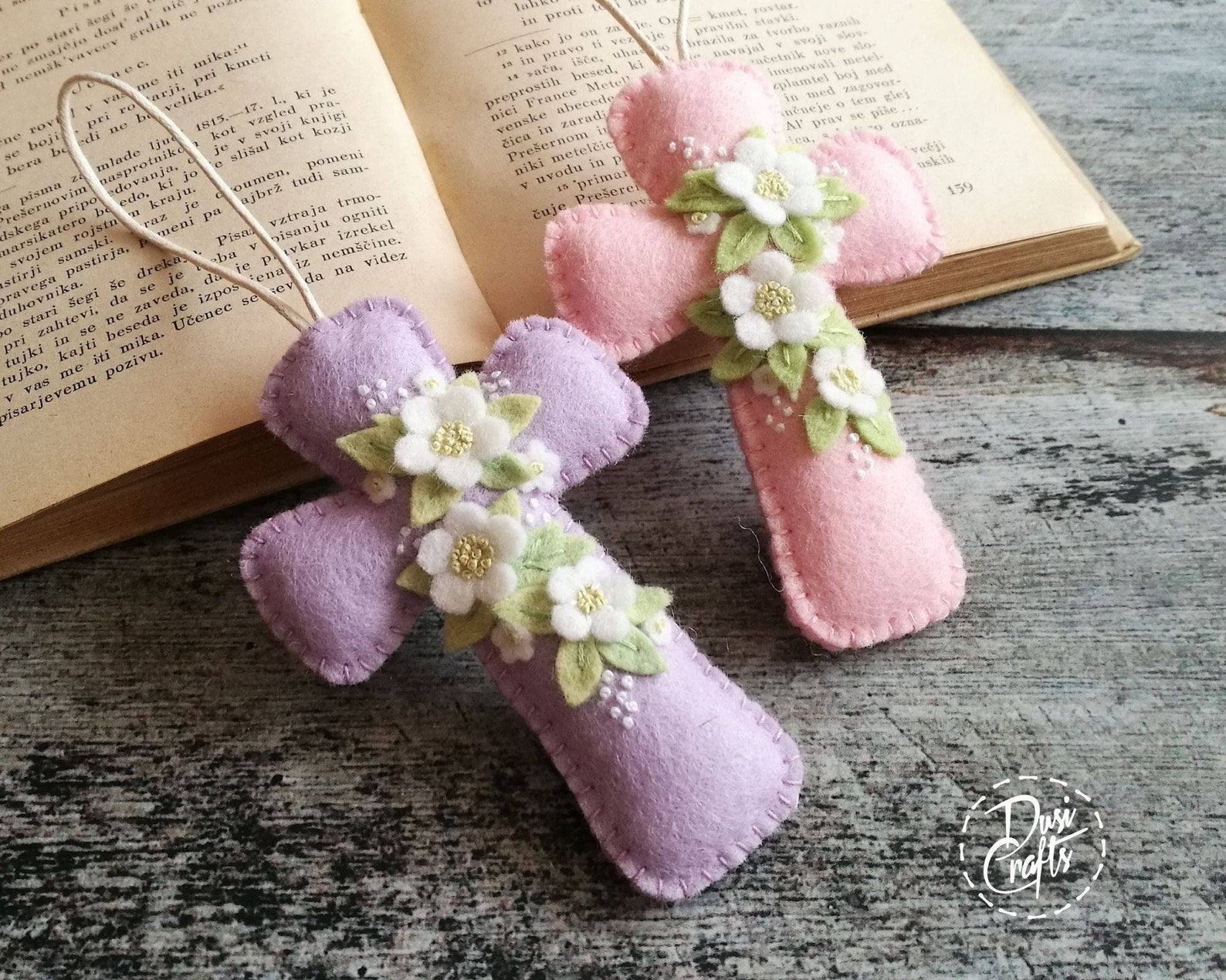 Wool Felt Cross Ornament With Flowers Lilac or Pink - Etsy