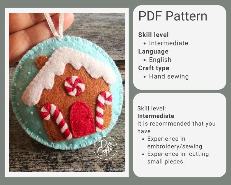 Gingerbread House Christmas Ornament PDF Tutorial & Pattern for Hand ...