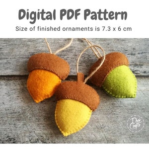 Simple Fall Acorn and Leaves Felt Ornaments PDF Tutorial & Pattern for ...