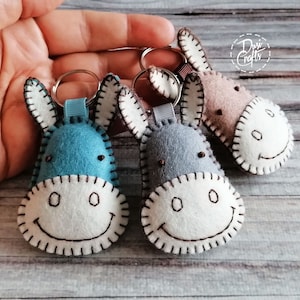 Wool Felt Donkey, Blue Donkey Keychain Animal, Gray Donkey Keyring ...