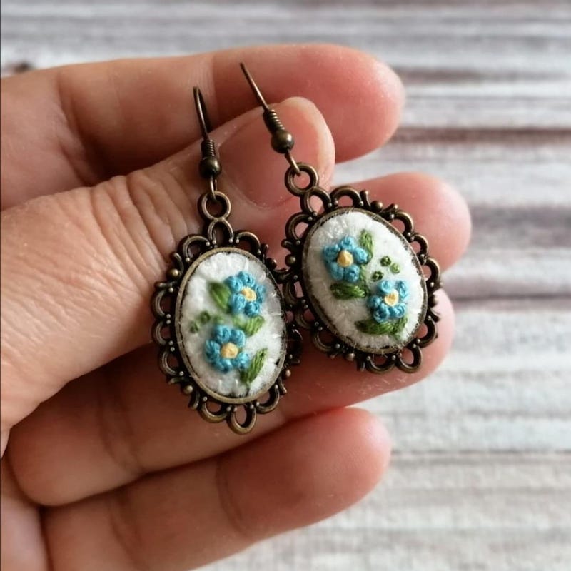 Hand Embroidered Earrings - Etsy