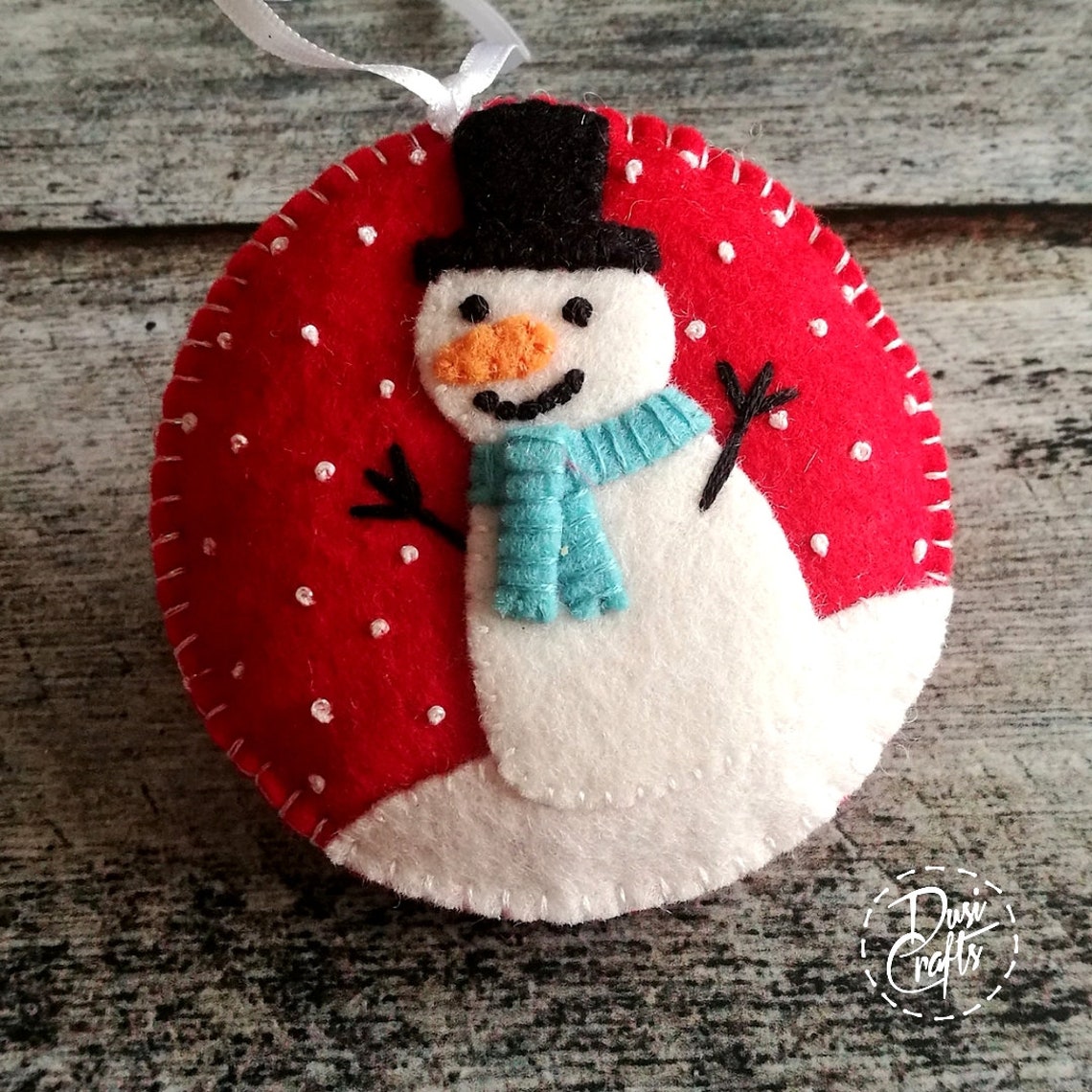 Felt Snowman Christmas Ornament, Red White Xmas Decoration Rts - Etsy