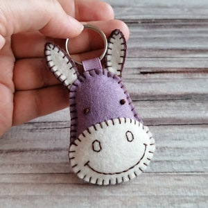 Wool Felt Donkey, Blue Donkey Keychain Animal, Gray Donkey Keyring ...