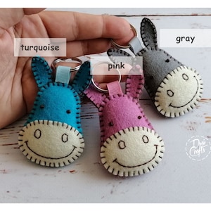 Wool Felt Donkey, Blue Donkey Keychain Animal, Gray Donkey Keyring ...