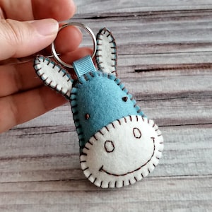 Wool Felt Donkey, Blue Donkey Keychain Animal, Gray Donkey Keyring ...