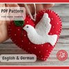 Felt Floral Love Heart Ornaments PDF Tutorial & Pattern for Hand Sewing ...
