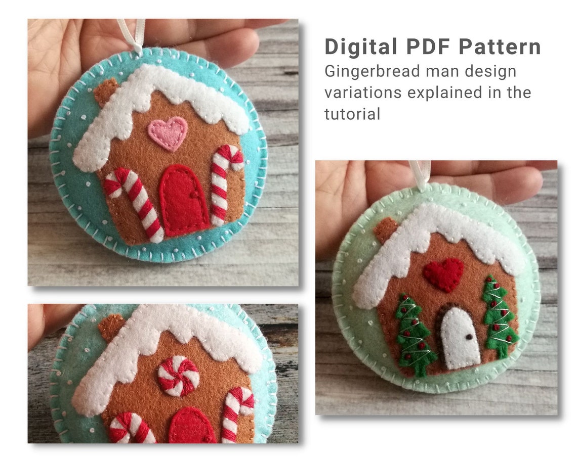 Gingerbread House Christmas Ornament PDF Tutorial & Pattern for Hand ...