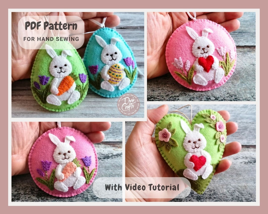 Felt Ornaments With Bunny for Easter and Valentines, PDF Tutorial ...