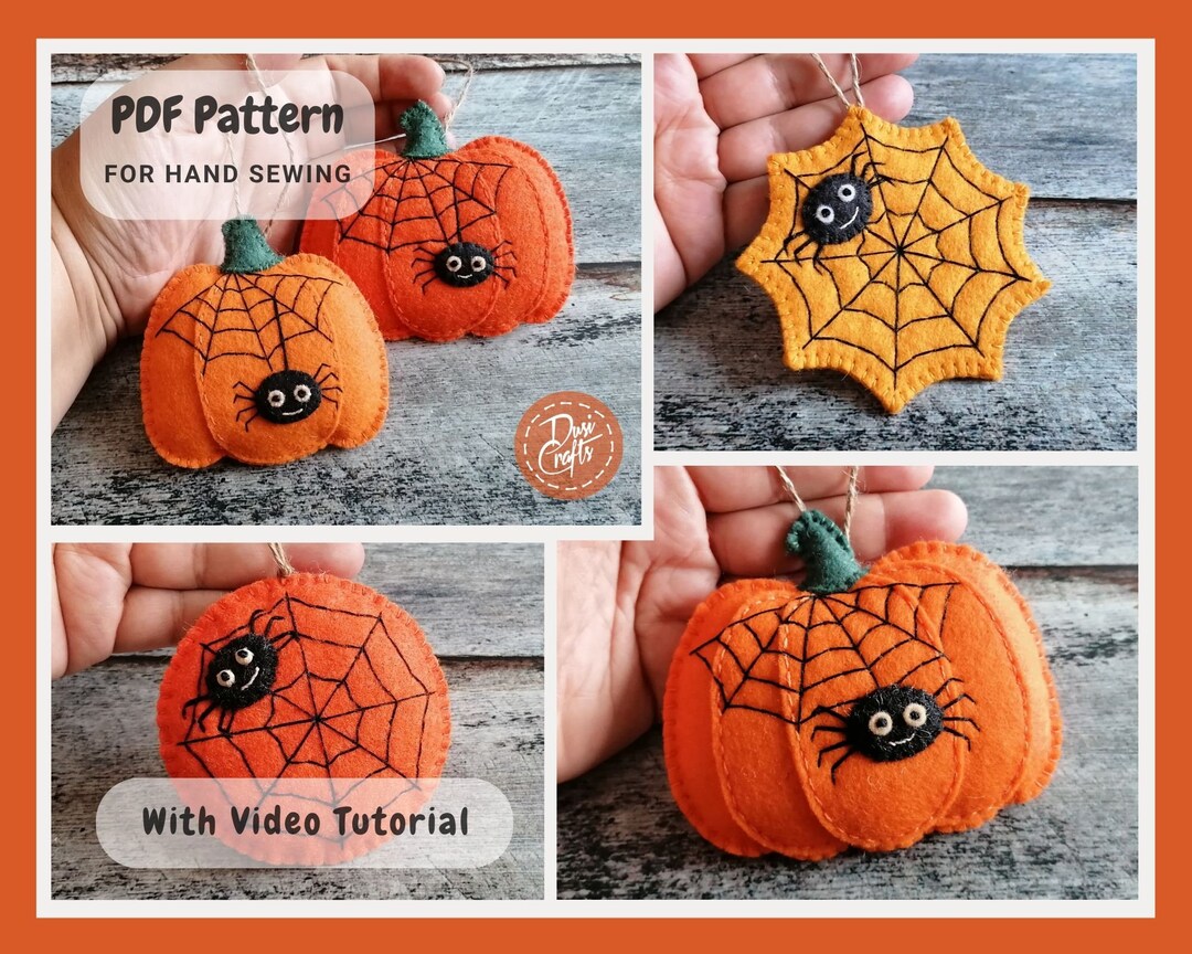 Halloween Felt Pumpkin Ornaments PDF Tutorial & Pattern for - Etsy