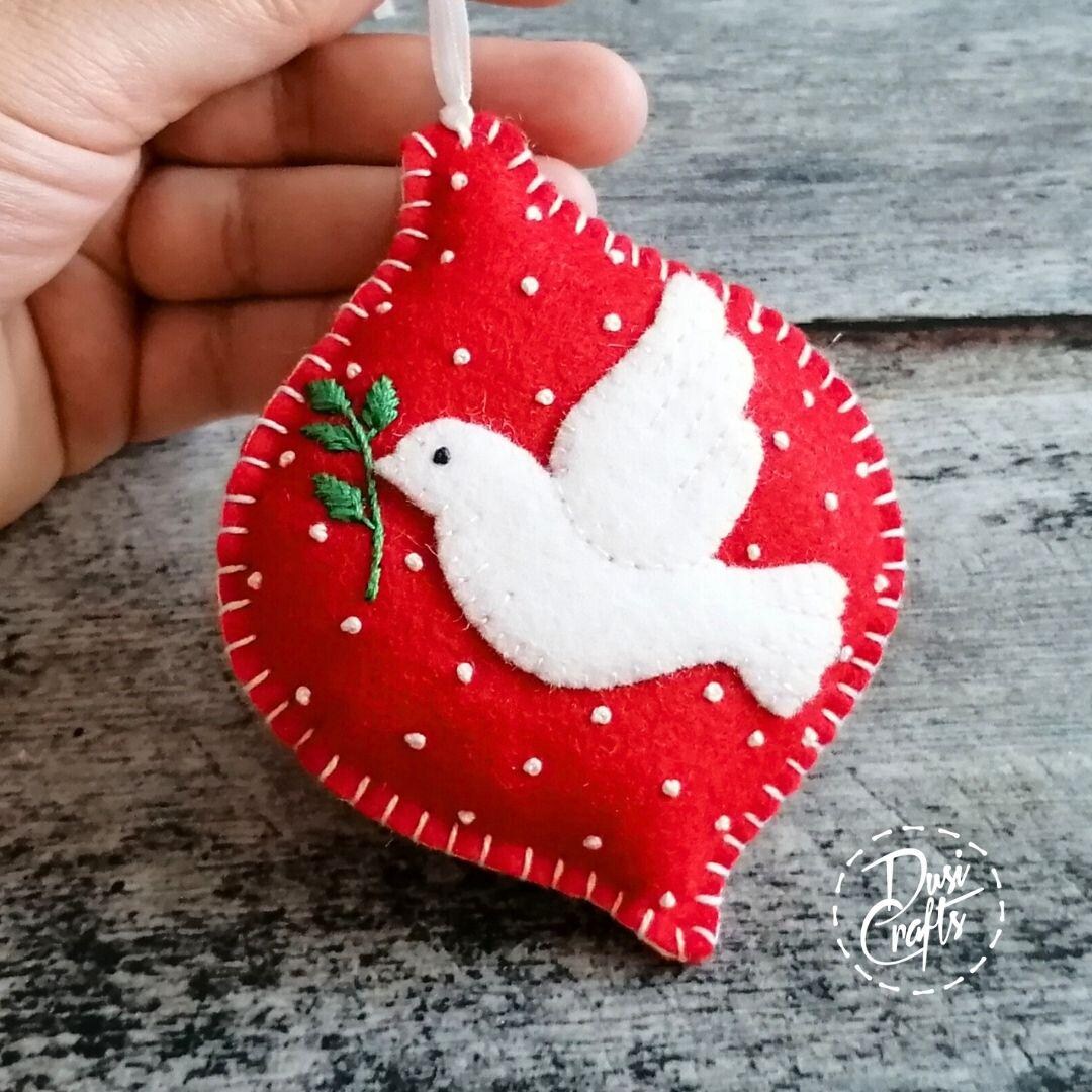 Bigger Wool Felt Retro Bauble Ornaments in Red White With White Dove of ...