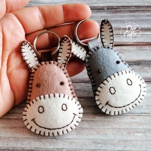 Wool Felt Donkey, Blue Donkey Keychain Animal, Gray Donkey Keyring ...