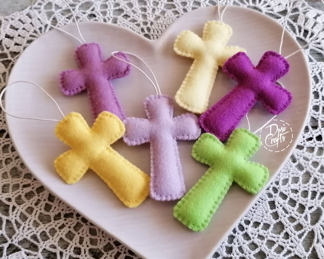 Felt Easter Decor, Religious Easter Decorations, Smaller Spring Crosses Ornaments / Set of 4 or ...
