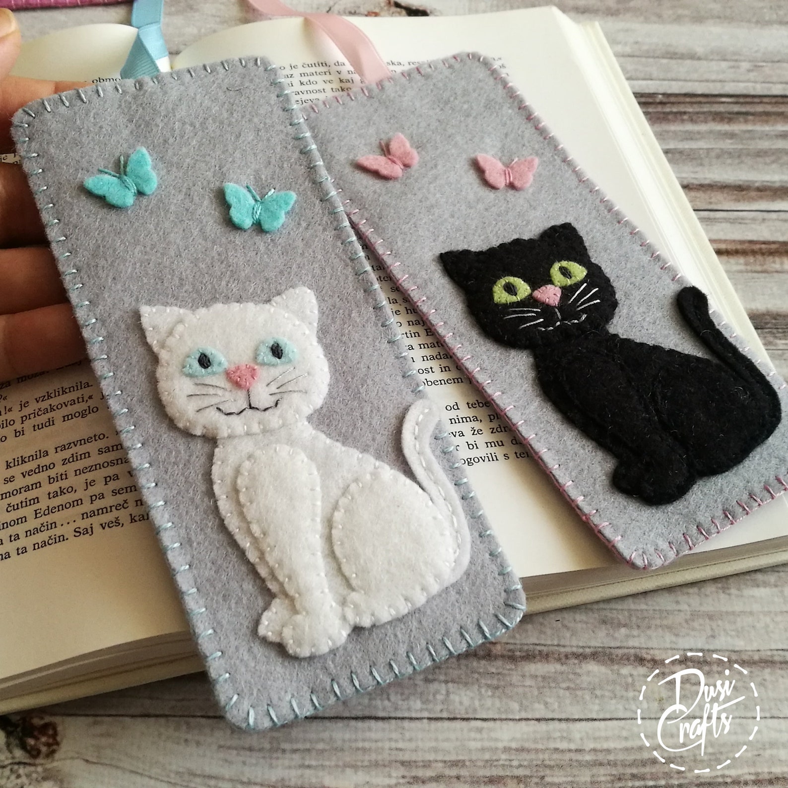 Felt Cat Bookmark Black Cat Bookmark White Cat Bookmark - Etsy UK