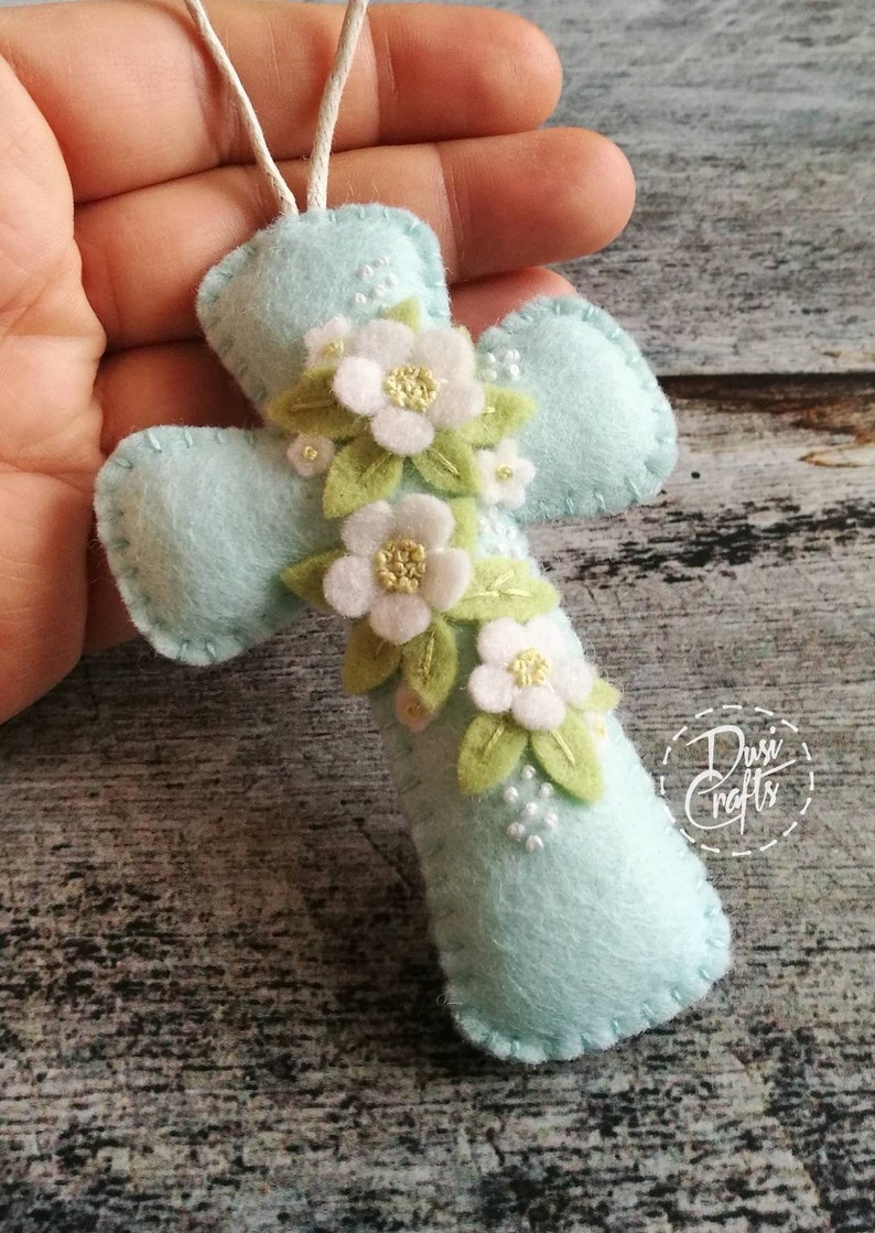 Wool Felt Cross Ornament With Flowers Resurrection Cross | Etsy