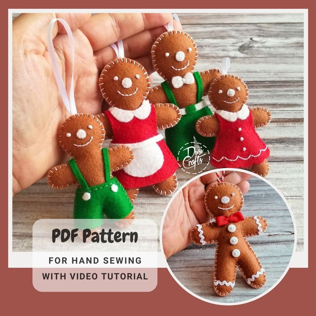 Gingerbread People Felt Ornament PDF Tutorial & Pattern for Hand Sewing ...