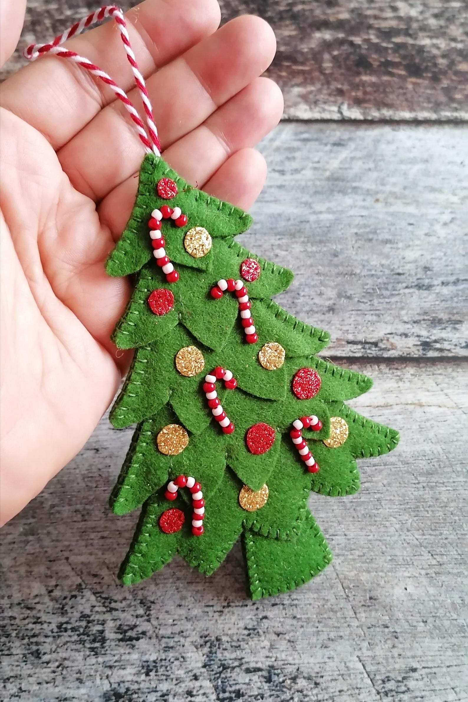 Bigger Wool Felt Tree Shaped Christmas Ornament With Candy Canes and ...