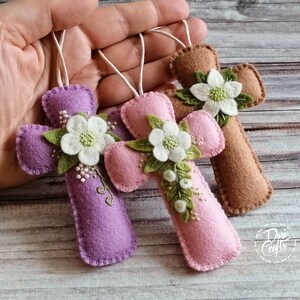 NEW / Lilac Wool Felt Cross Ornament With Flowers, Resurrection Cross ...