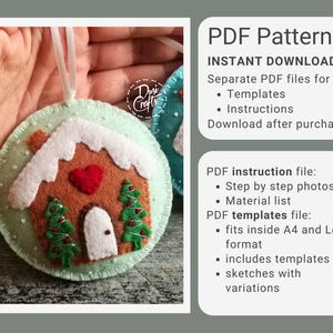 Gingerbread House Christmas Ornament PDF Tutorial & Pattern for Hand ...