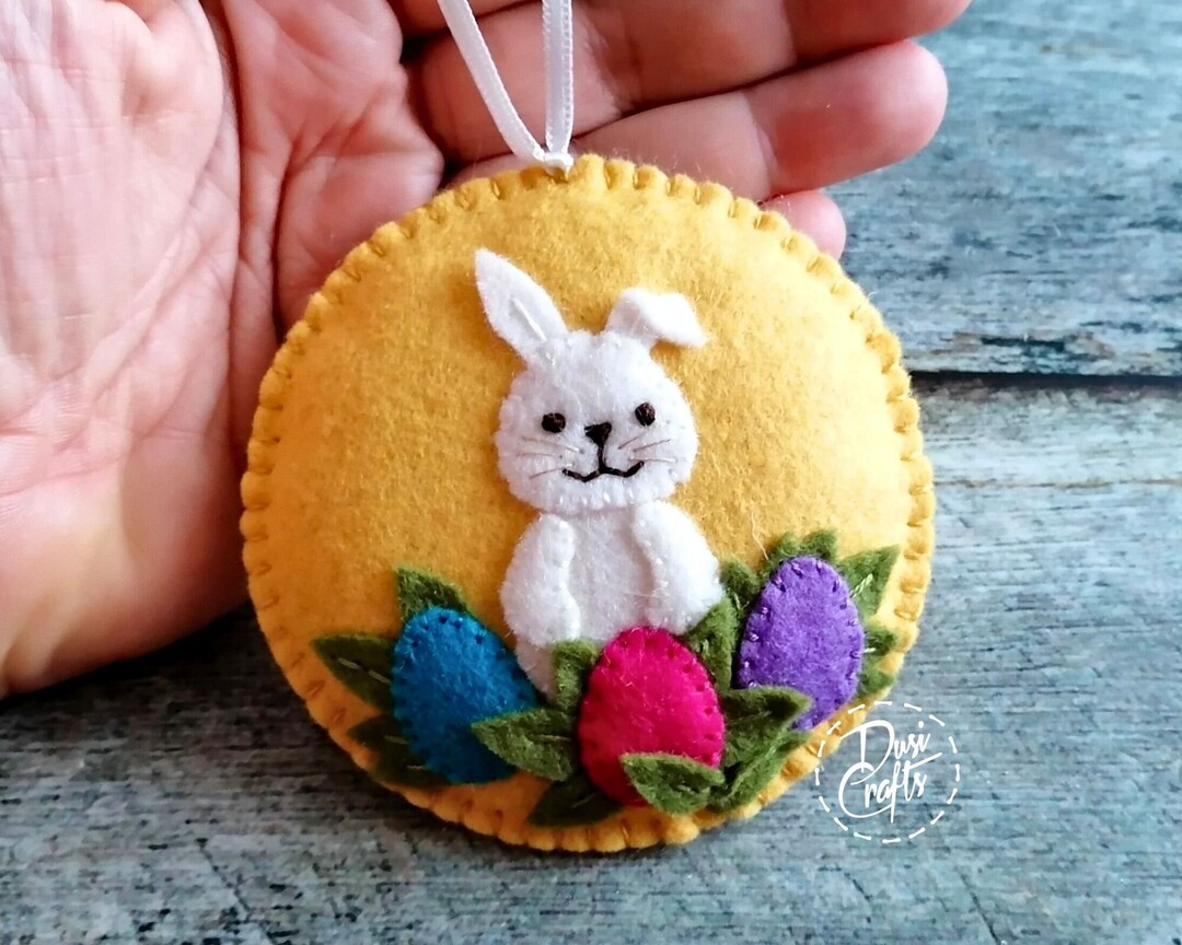 Pink Felt Ornament With Easter Bunny and Flowers or Colorful Eggs - Etsy