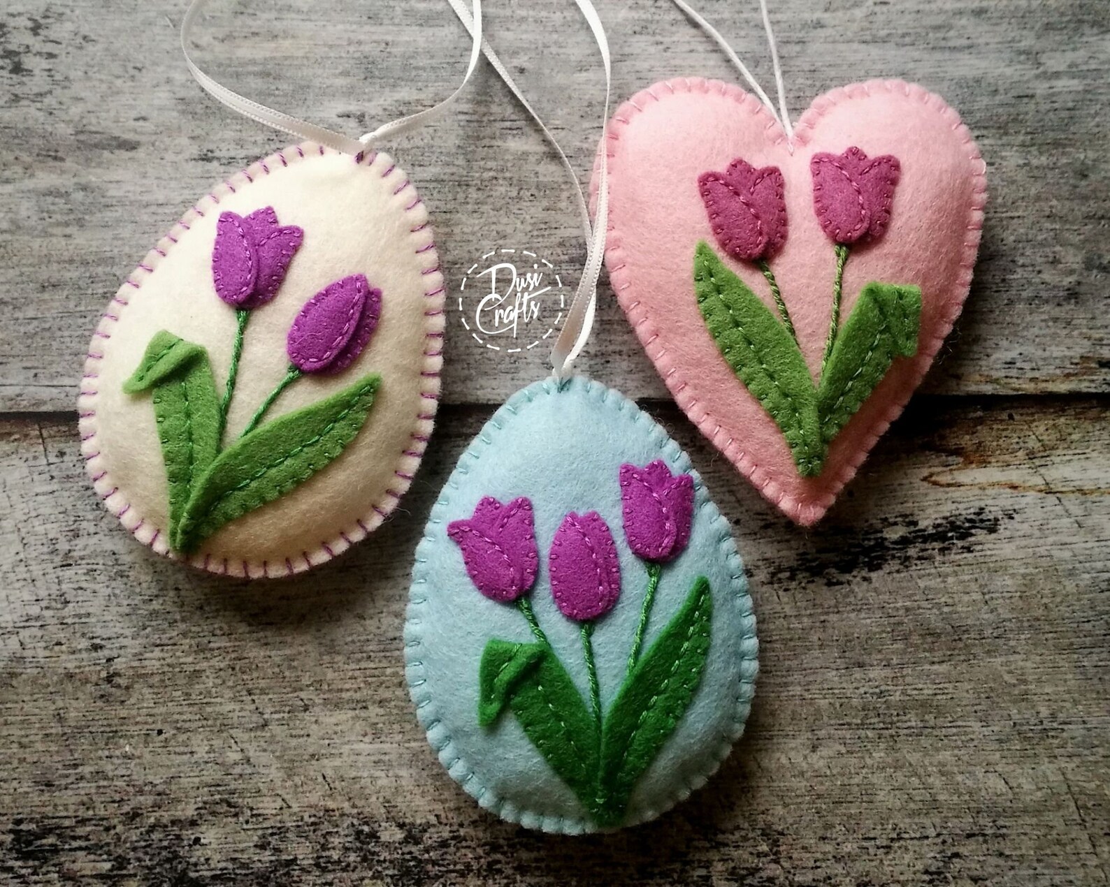 Bigger Felt Easter Ornament With Two or Three Tulips Wool - Etsy