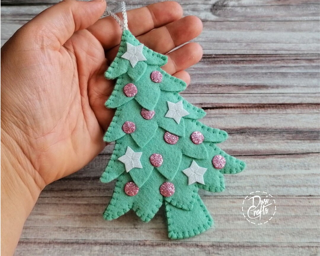 Bigger Wool Felt Tree Shaped Christmas Ornament With Glitter Felt ...