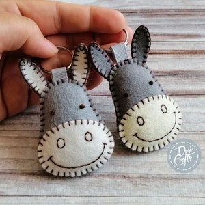 Wool Felt Donkey, Blue Donkey Keychain Animal, Gray Donkey Keyring ...