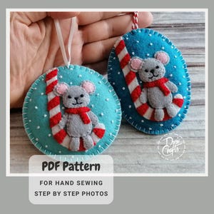 Felt Mouse on the Candy Cane Ornament PDF Tutorial & Pattern for Hand ...