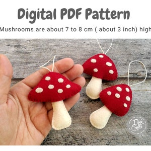 Simple Fall Felt Toadstool Mushroom Ornaments PDF Tutorial & Pattern for Hand Sewing / DIGITAL ...
