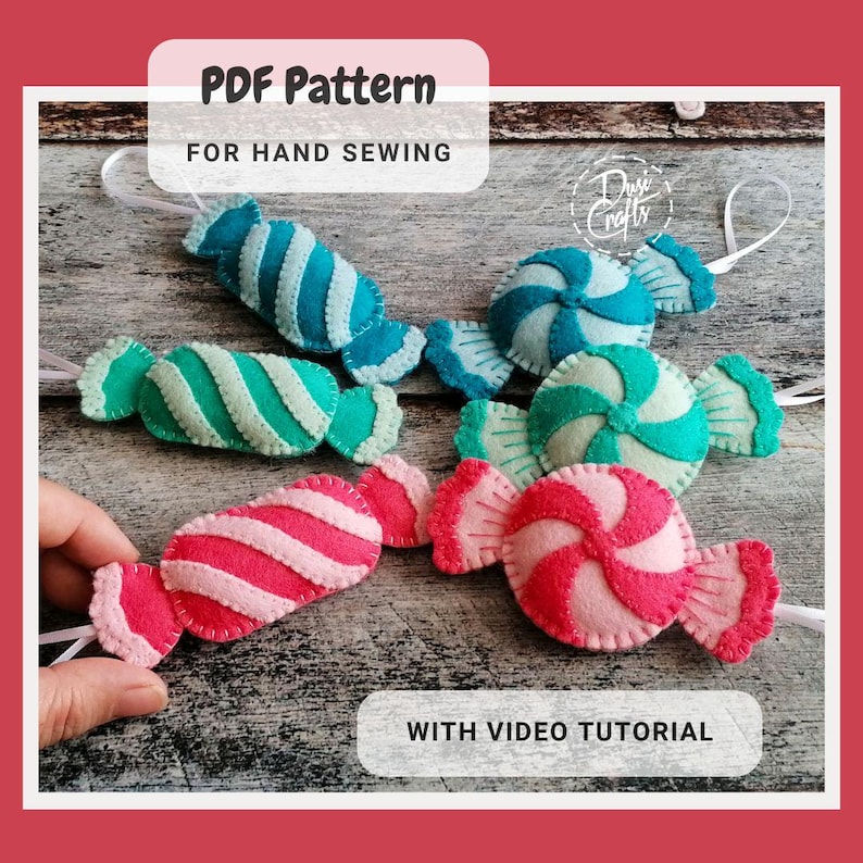 Felt Christmas Candy Ornaments PDF Tutorial & Pattern for Hand Sewing ...