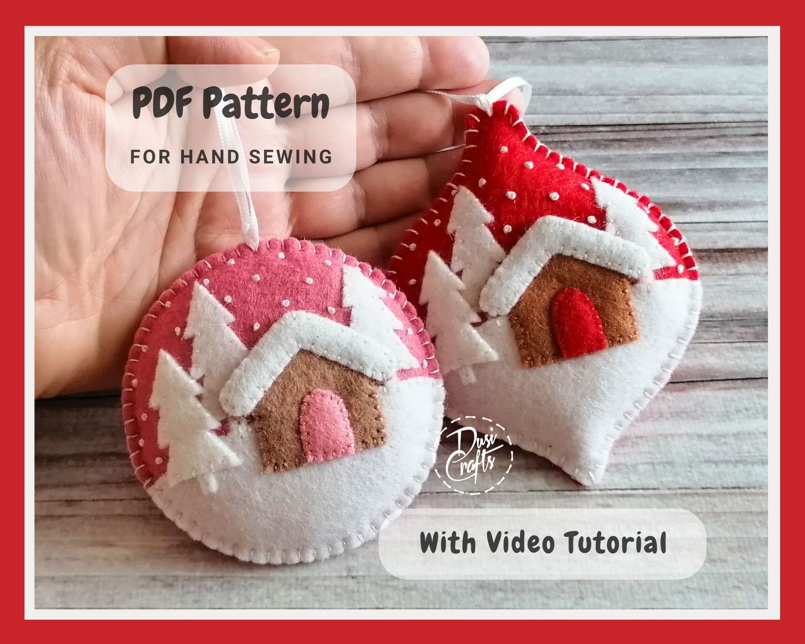 Felt Winter Landscape Christmas Heart and Bauble Ornaments PDF Tutorial ...