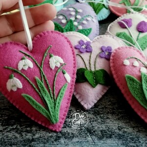 Pink Felt Heart Ornament With Snowdrops, Spring Snowbell Flowers Mothers Day Decor / MADE TO ...