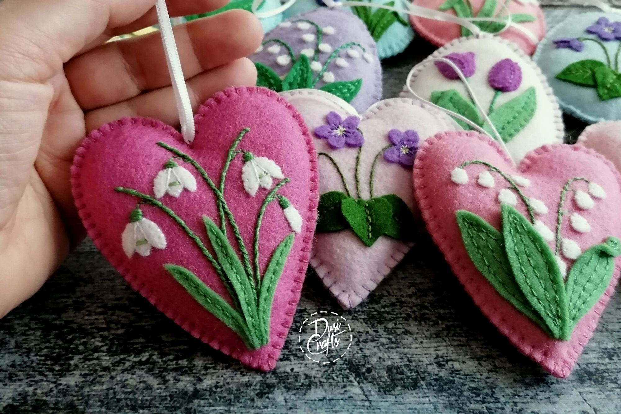 Pink Felt Heart Ornament With Snowdrops, Spring Snowbell Flowers ...
