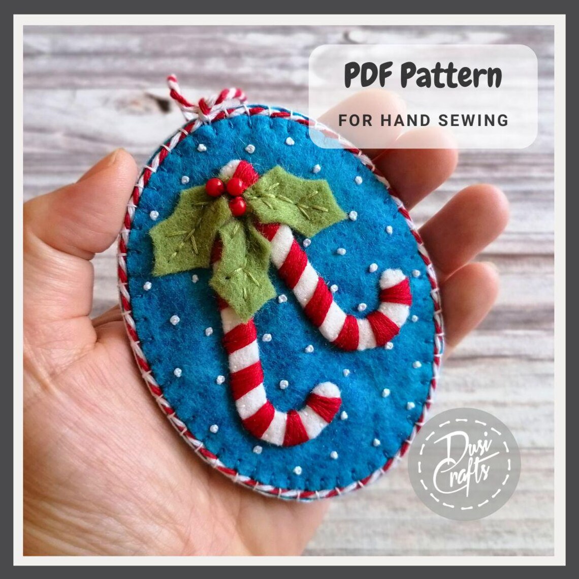 Felt Ornament With Candy Canes PDF Tutorial & Pattern for Hand Sewing ...