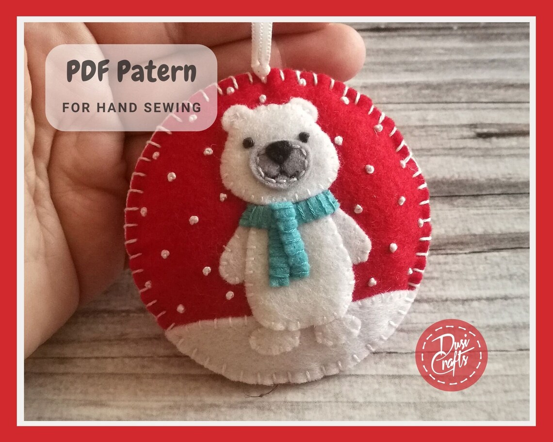 Polar Bear Christmas Ornament PDF Tutorial & Pattern for Hand - Etsy