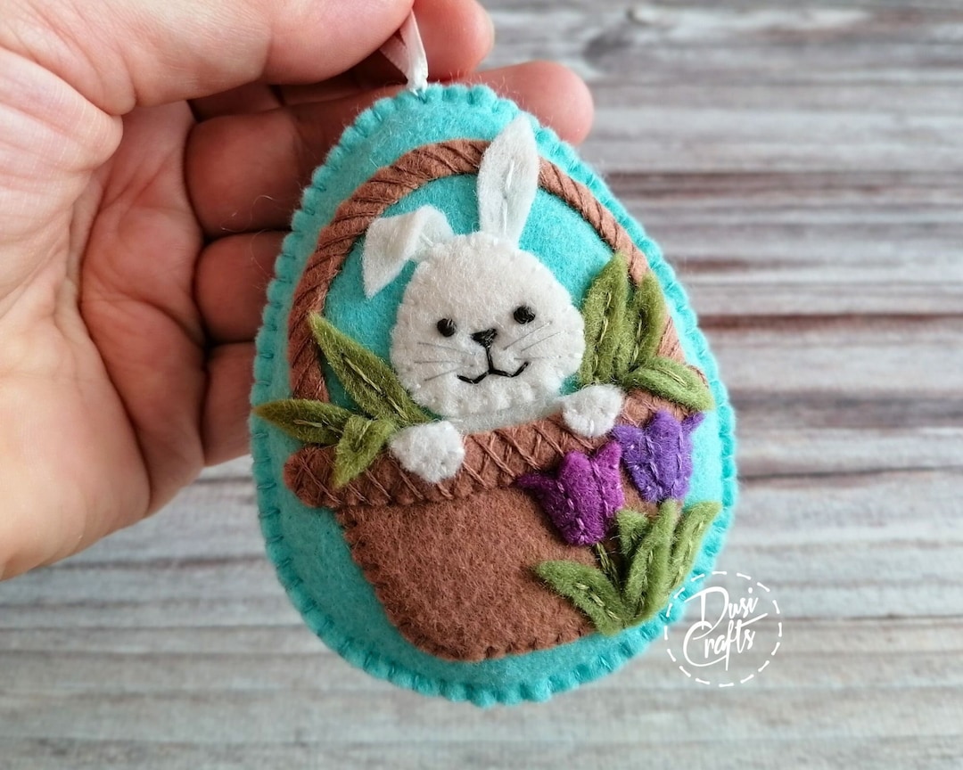 Bunny in Easter Basket, Felt Easter Ornament, Easter Egg Gift for ...