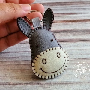 Wool Felt Donkey, Blue Donkey Keychain Animal, Gray Donkey Keyring ...