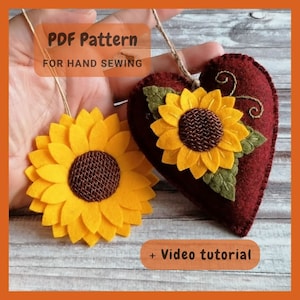 PDF Pattern for Felt Sunflower Heart Ornaments, Hand Sewing Tutorial ...