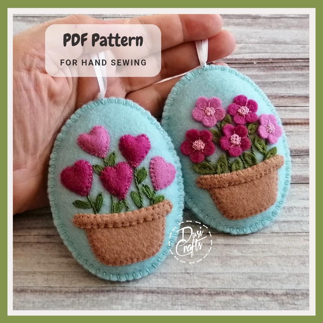 Pattern for Felt Heart Flower Pots Ornaments, PDF Hand Sewing Tutorial ...