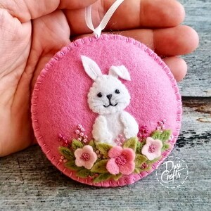Pink Felt Ornament With Easter Bunny and Flowers or Colorful Eggs - Etsy