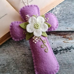 NEW / Lilac Wool Felt Cross Ornament With Flowers, Resurrection Cross ...