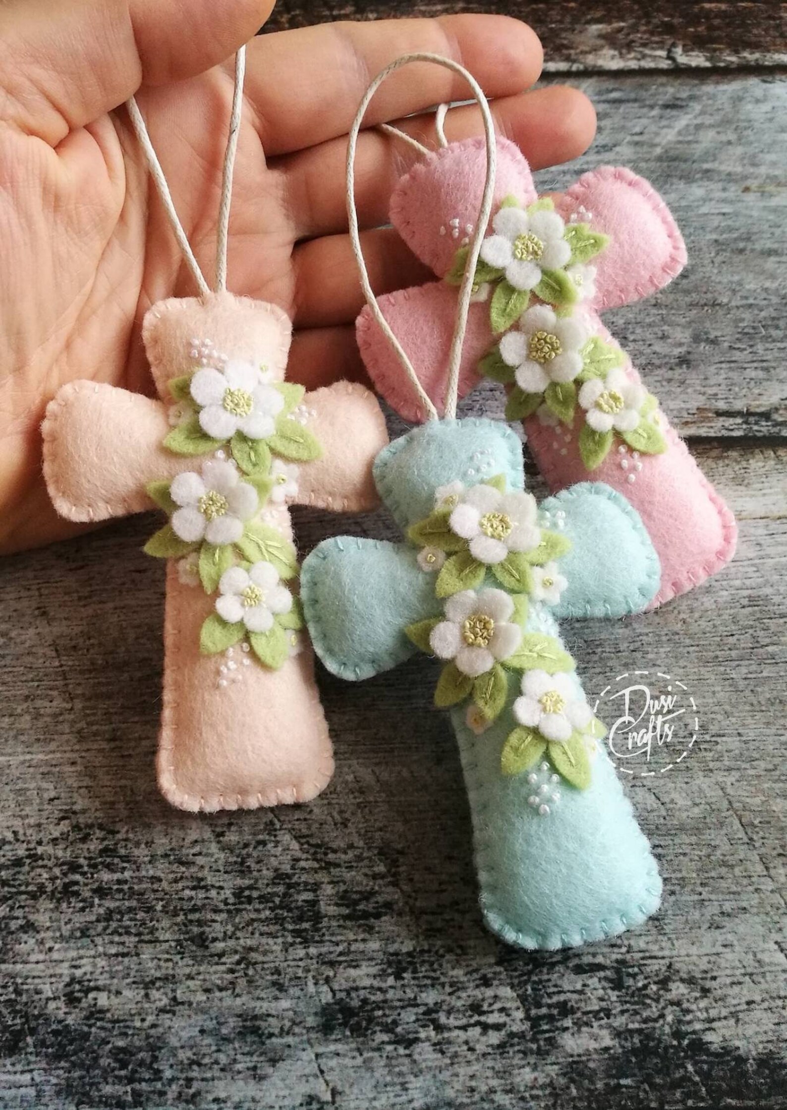 Wool Felt Cross Ornament With Flowers Resurrection Cross | Etsy