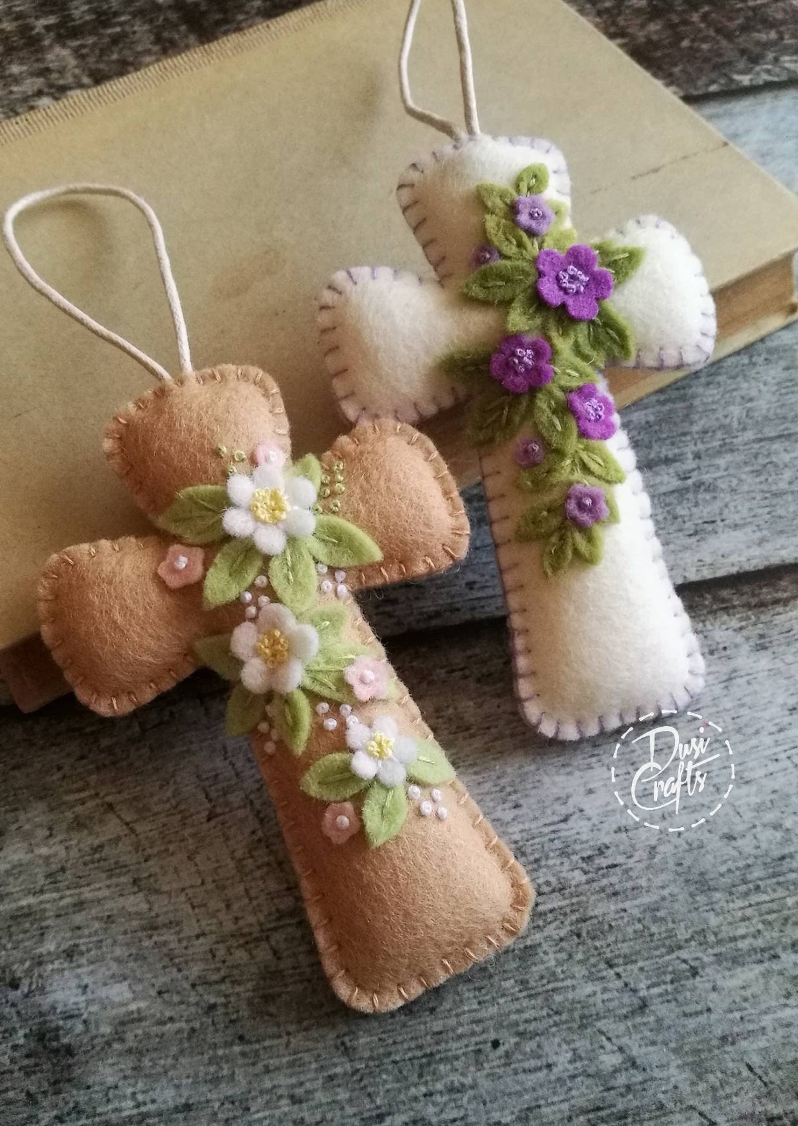 Wool Felt Cross Ornament With Flowers Resurrection Cross | Etsy