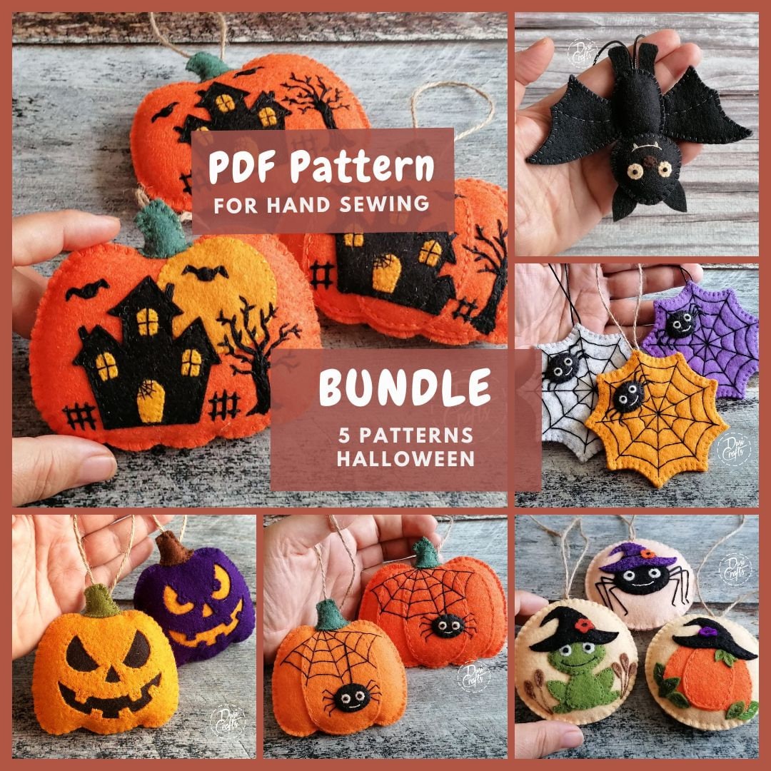 BUNDLE Halloween Felt Pumpkin Ornaments PDF Tutorial & Pattern for Hand ...